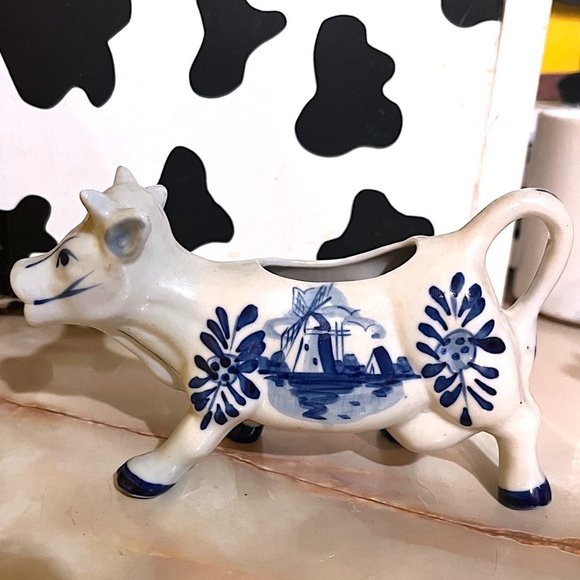 Dining | Vintage Porcelain White And Blue Delft Cow Windmill Floral ...